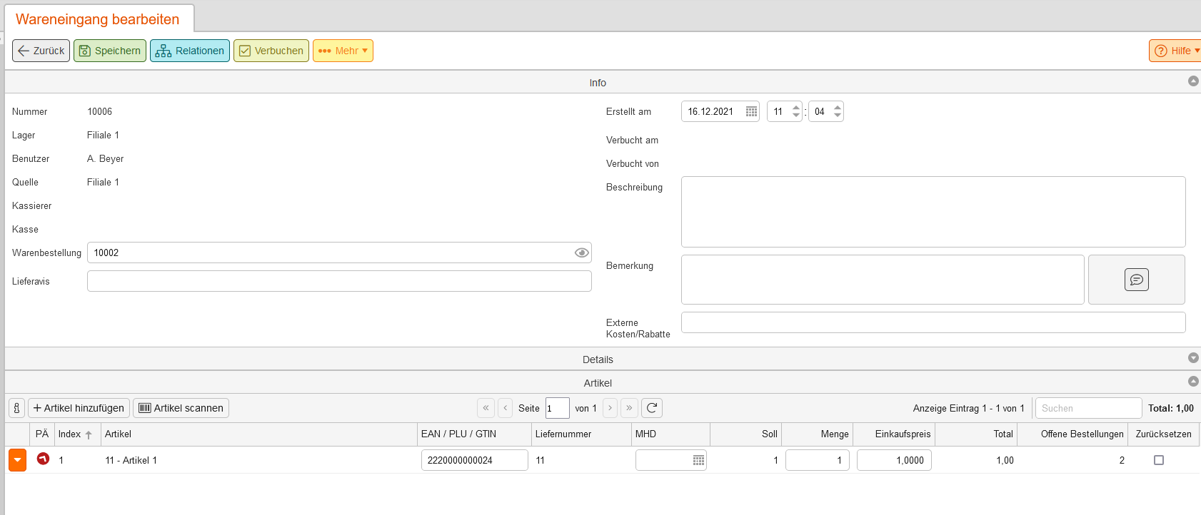 Wareneingänge erstellen » Handbuch | KORONA.pos