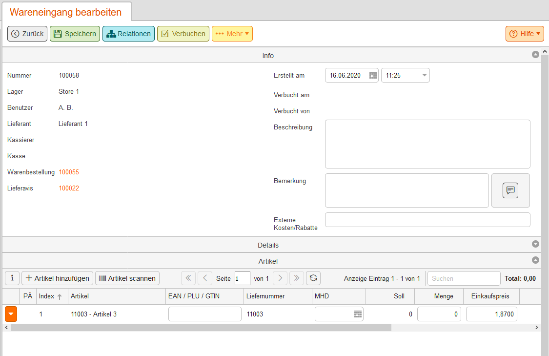 Wareneingänge erstellen » Handbuch | KORONA.pos
