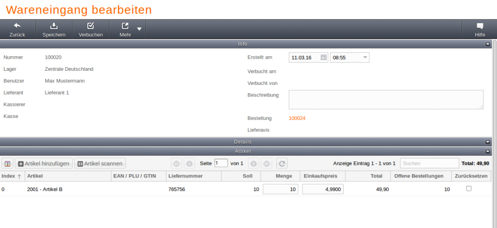 Wareneingänge erstellen » Handbuch | KORONA.pos