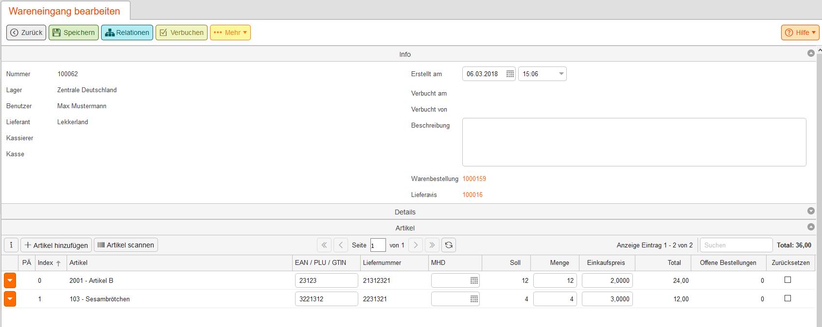 Wareneingänge erstellen » Handbuch | KORONA.pos